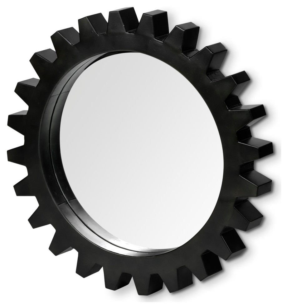 Alloy Black Metal Cog Frame 26" Round Mirror - Industrial - Wall ...