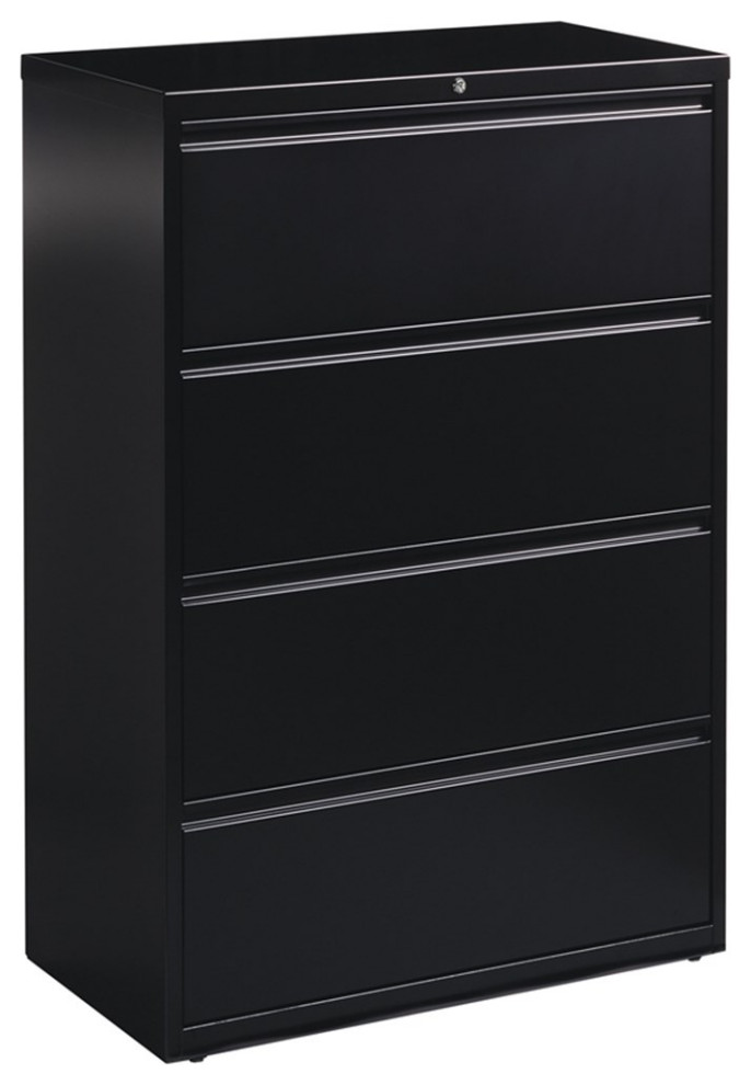 Pemberly Row 36" 4-Drawer Modern Metal Lateral File Cabinet in Black ...