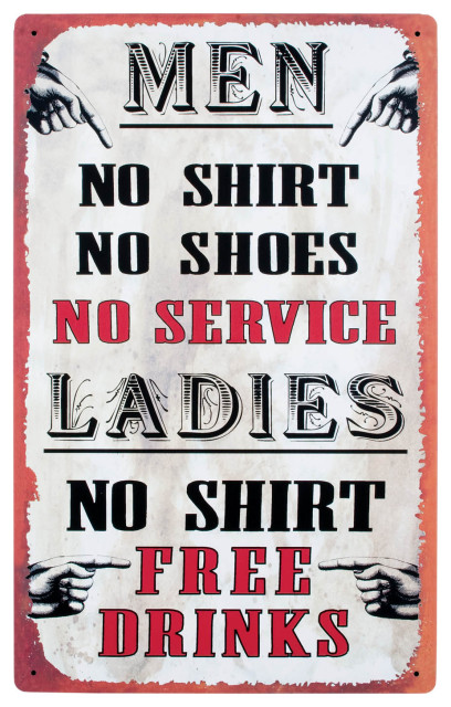 No Shirt No Shoes No Service Funny Man Sign Tin 16 Inch Sign Wall Decor ...