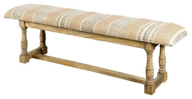 Greenfield II Tan Patterned Jute With Solid Wood Frame Accent Bench ...