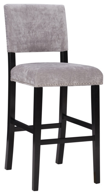 Corey Dark Gray Washed Velvet Bar Stool - Transitional - Bar Stools And ...