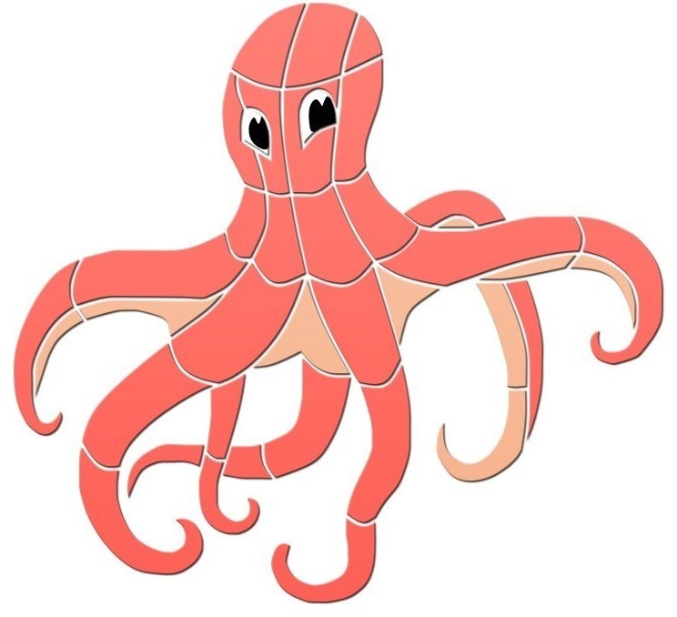 Octopus Ceramic Swimming Pool Mosaic, 72"x67" - Beach Style - Accent ...