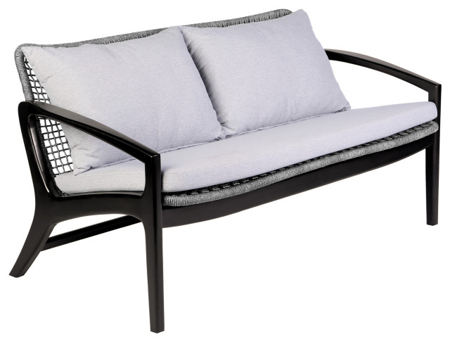 Brighton 4 Piece Patio Seating Set, Dark Wood With Grey Rope and ...