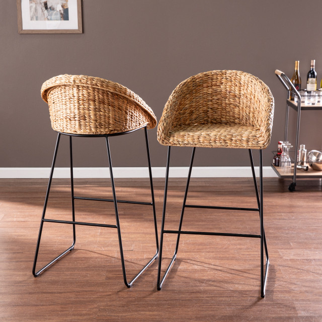 Fairford Water Hyacinth Bar Stools, Set of 2 - Beach Style - Bar Stools ...