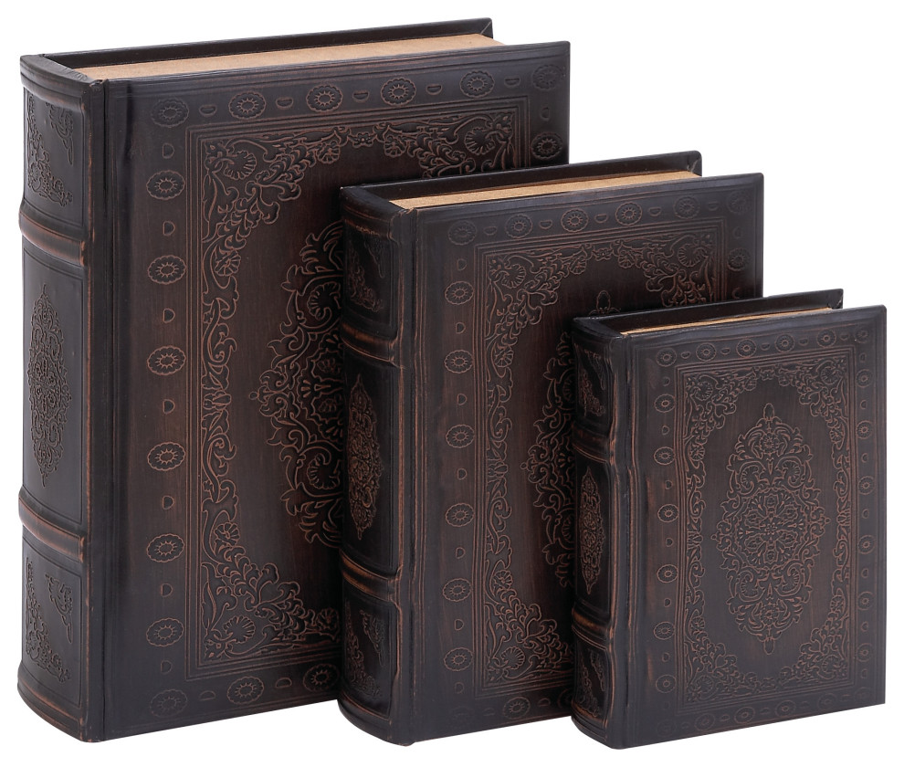 Traditional Dark Brown Wooden Box Set 55715, S/3 13", 10", 8"H ...