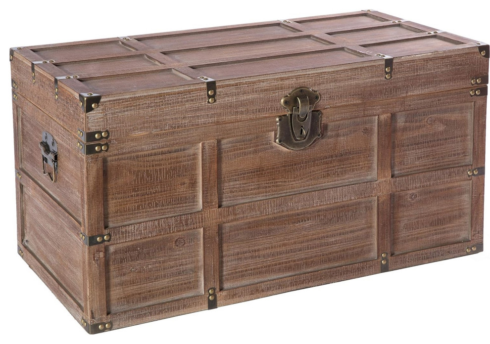 Rustic Wooden Storage Trunk with Lockable Latch, Rectangular Brown ...