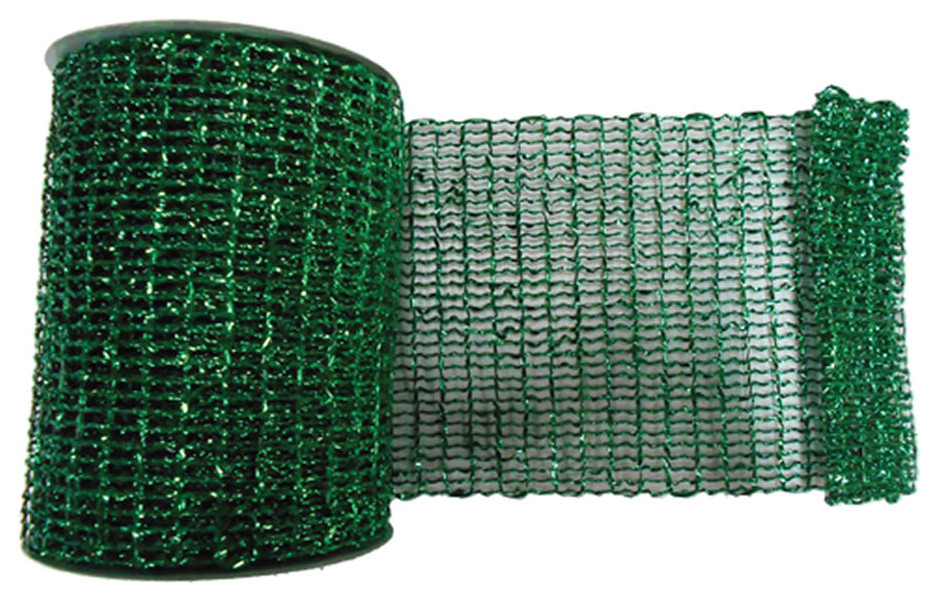 6"x10Yd Emerald Metallic Wired Mesh Ribbon - Contemporary - Outdoor ...