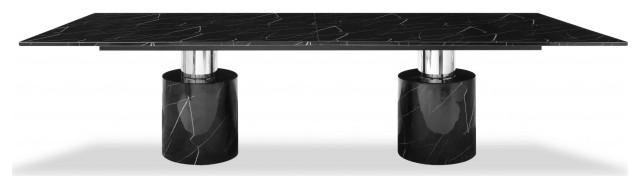HomeRoots 120" X 48" X 30" Black Marble Stainless Steel Dining Table ...