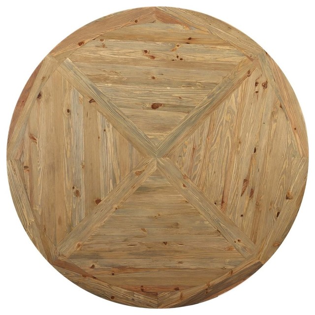 Column 71" Round Pine Wood Dining Table in Brown - Traditional - Dining ...
