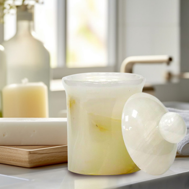 Durable White Onyx Storage Canister for Vanity Essentials - Traditional ...