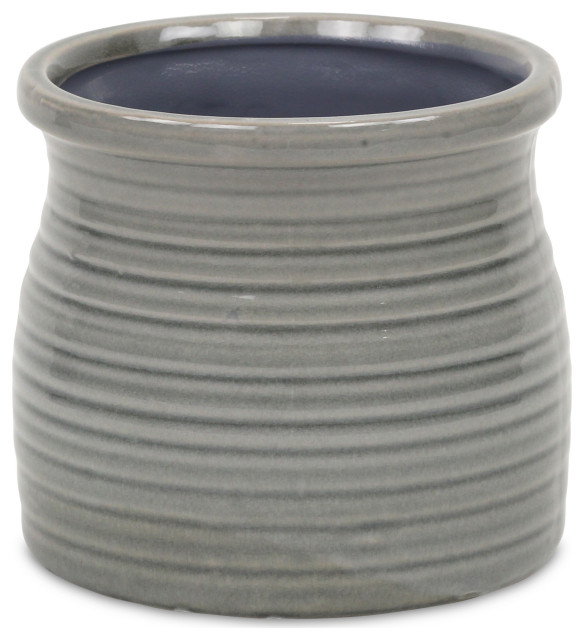 Gray Curved Ceramic Pot - Medium - Transitional - Indoor Pots And ...