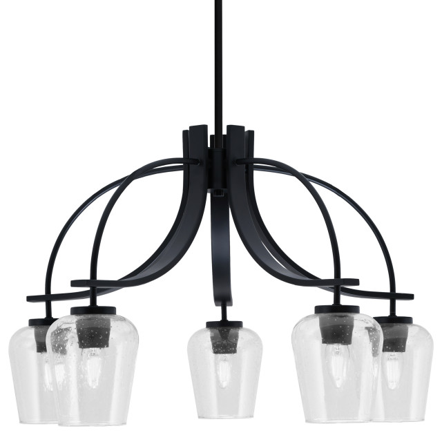 Cavella 5 Light, Downlight Chandelier, Matte Black Finish, 5" Clear ...