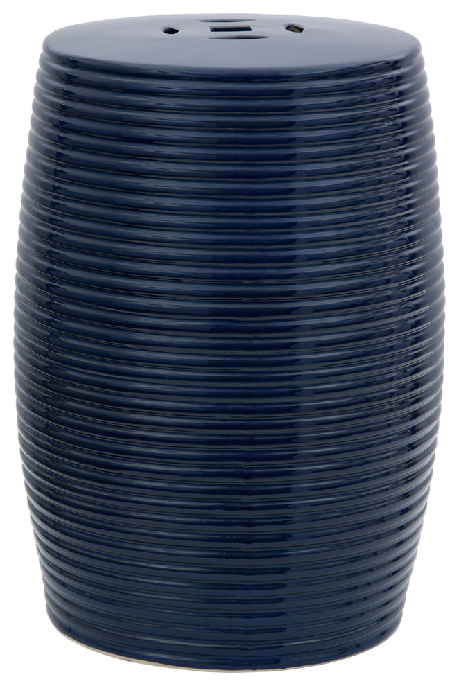 18" Dark Blue Ribbed Porcelain Garden Stool - Contemporary - Accent And ...