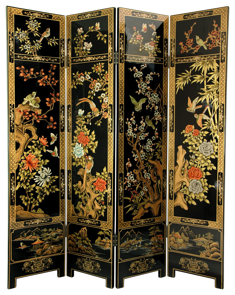 6' Tall Four Seasons Flowers Screen - Asian - Screens And Room Dividers ...