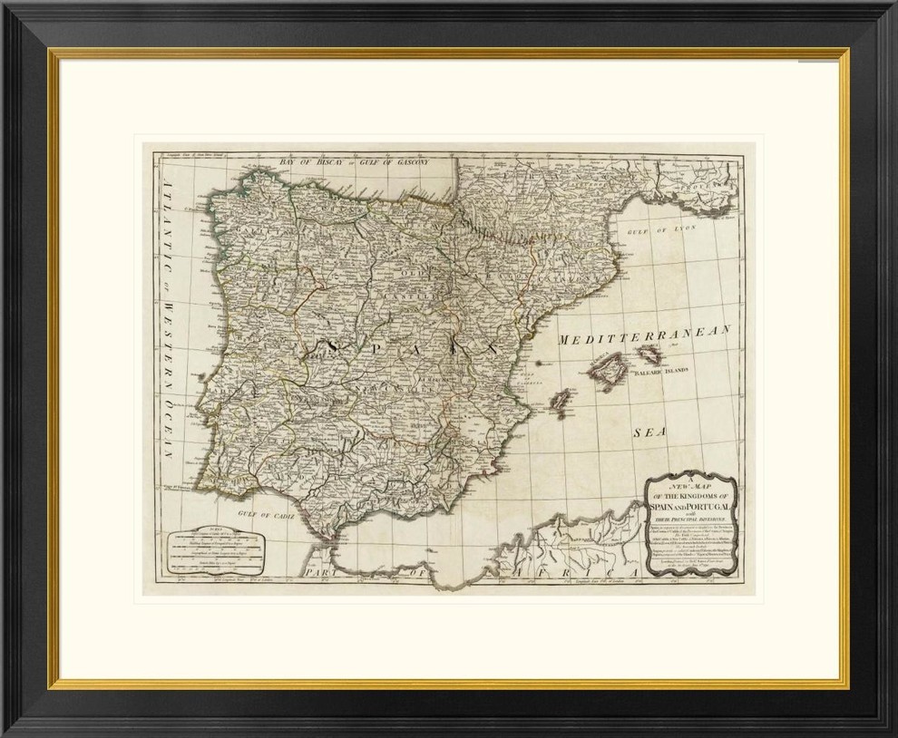 A New Map Of The Kingdoms Of Spain And Portugal, 1790, 26"x1.5"x22", 32 ...