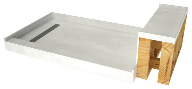 Base'N Bench 42x60 Shower Pan Left Solid Brushed Nickel Trench With ...