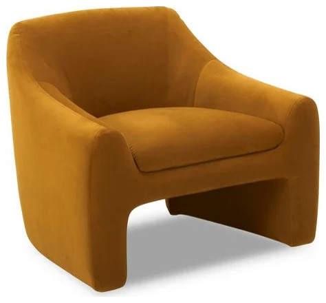 Modern Ochre Velvet Accent Chair with Curvy, and Cushioned Seat ...