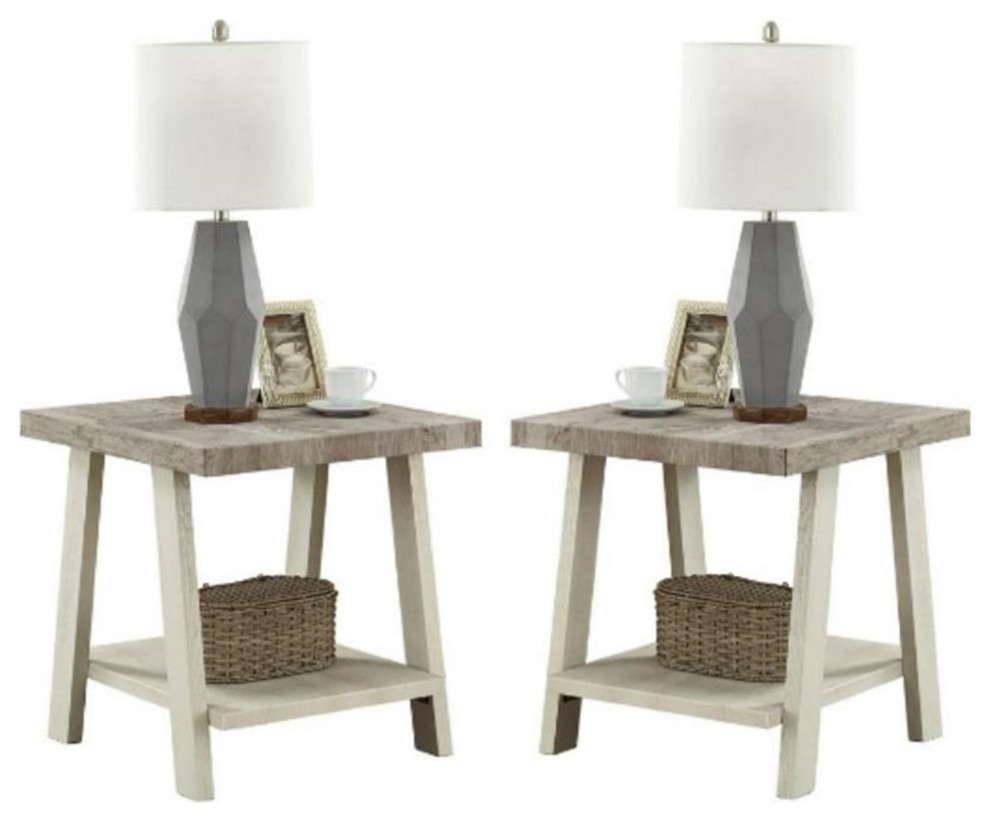 Home Square Contemporary Wood End Table in Weathered Gray & Beige - Set ...