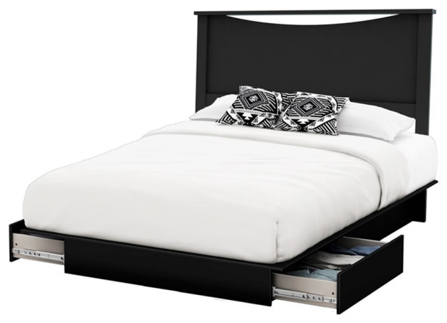 Platform Bed and Headboard Set Black Step One South Shore ...