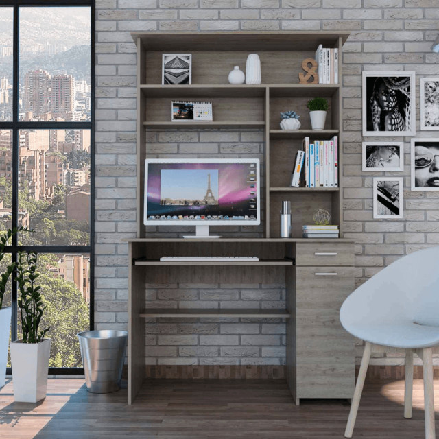 Zeno Light Gray Computer Desk with Hutch - Transitional - Desks And ...