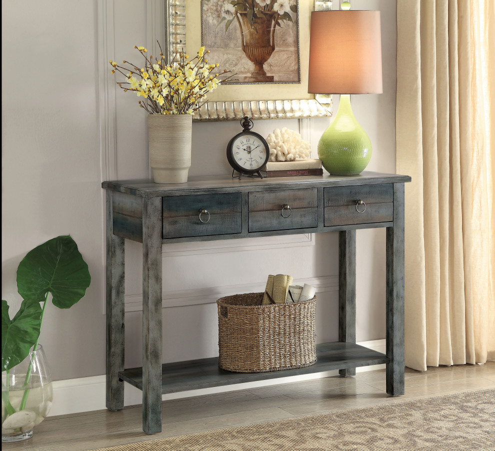 Glancio Console Table, Antique White and Teal - Farmhouse - Console ...