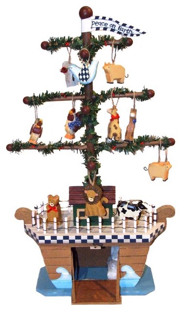 21" Wooden Noah's Ark Tree - Contemporary - Holiday Accents And ...