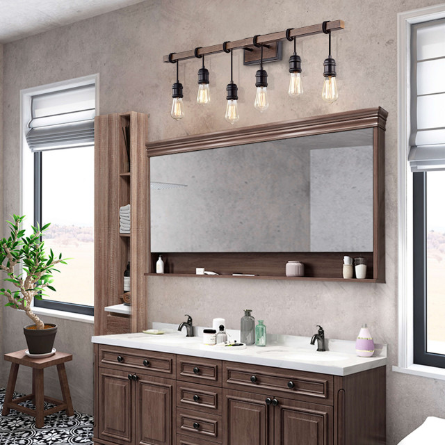 Amber 6-light Wall Sconce in Antique Black and Faux Wood Grain Finish ...