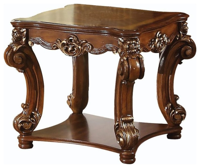 Cherry Traditional Square End Table with Open Shelf and Scrolled Legs ...