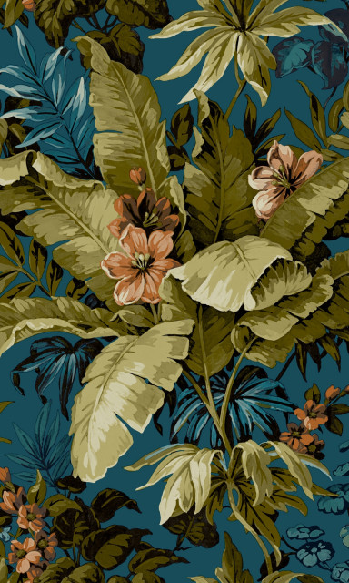 Floral Jungle Botanical Wallpaper, Double Roll - Tropical - Wallpaper ...