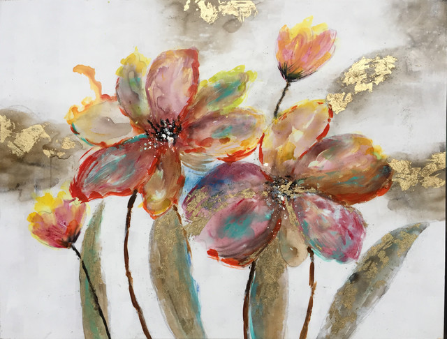 Original Abstract Art, Abstract Golden Bloom, Hand Painted Oil Painting ...