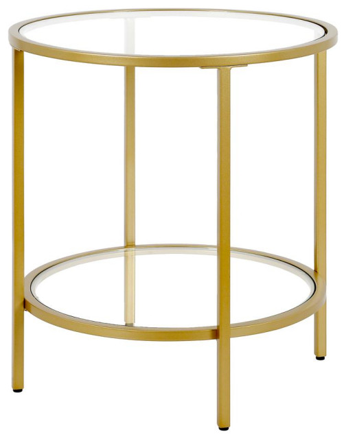 Sivil 20'' Wide Round Side Table with Glass Shelf in Brass ...