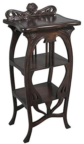 Charming Traditional End Table with Hand-Carved Fretwork, Open Shelves ...