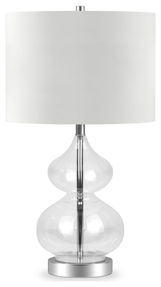 Maklaine Contemporary Clear Glass Table Lamp with Linen Fabric Shade ...
