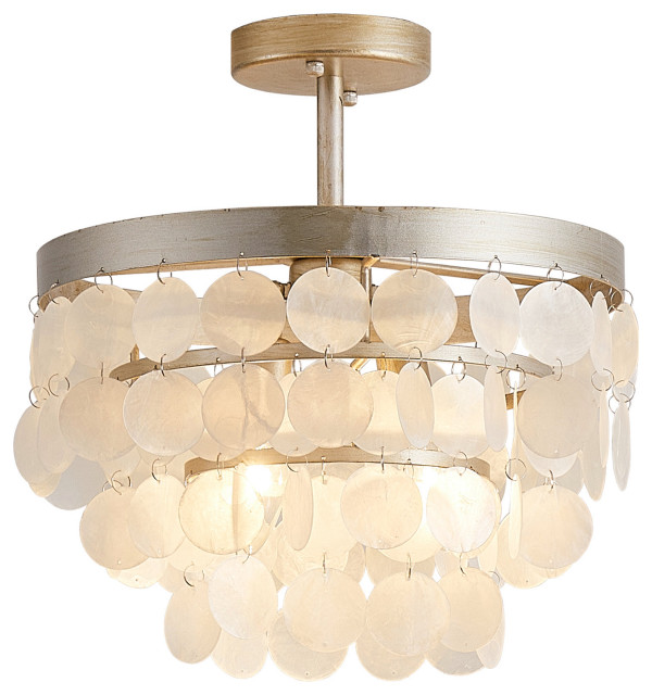13.77 in 2-Light Farmhouse Shell Flush Mount Ceiling Lighting - Beach ...