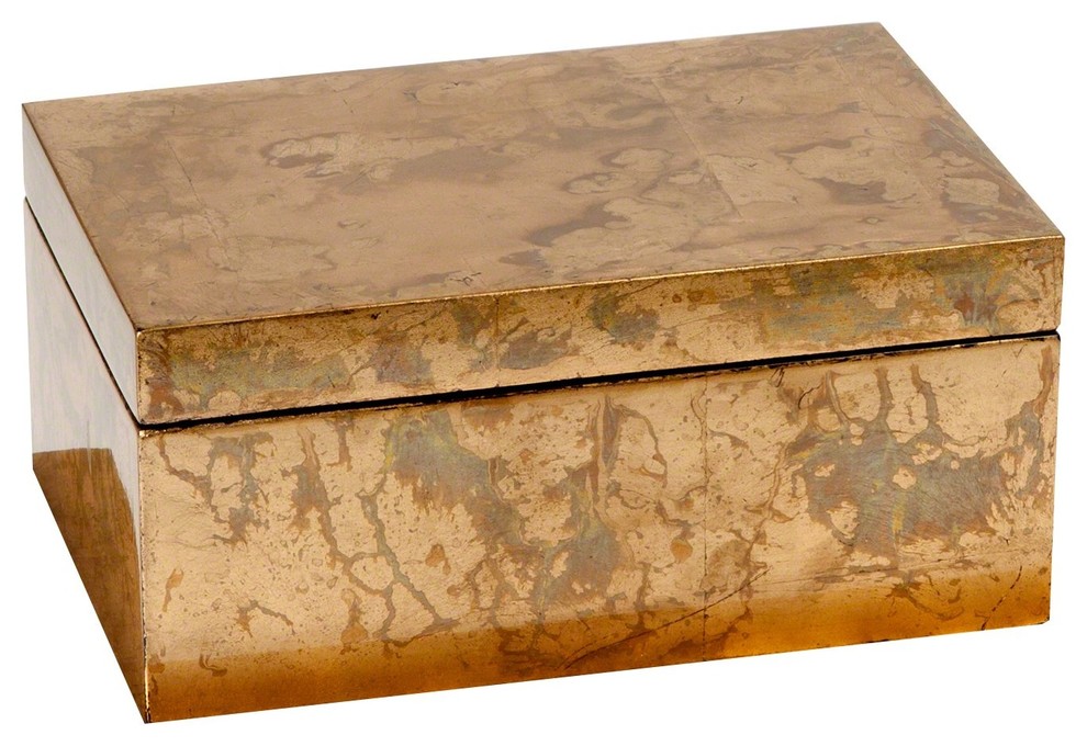 Luxe Lacquered Gold Leaf Decorative Box 11", Metallic Trinket Simple ...