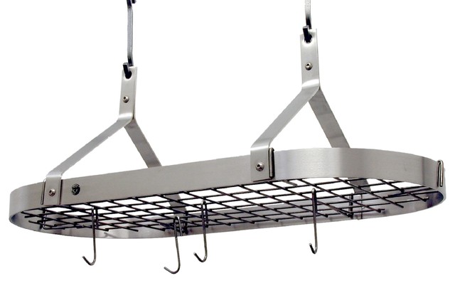 Handcrafted Contemporary Ceiling Pot Rack w 12 Hooks Stainless Steel ...