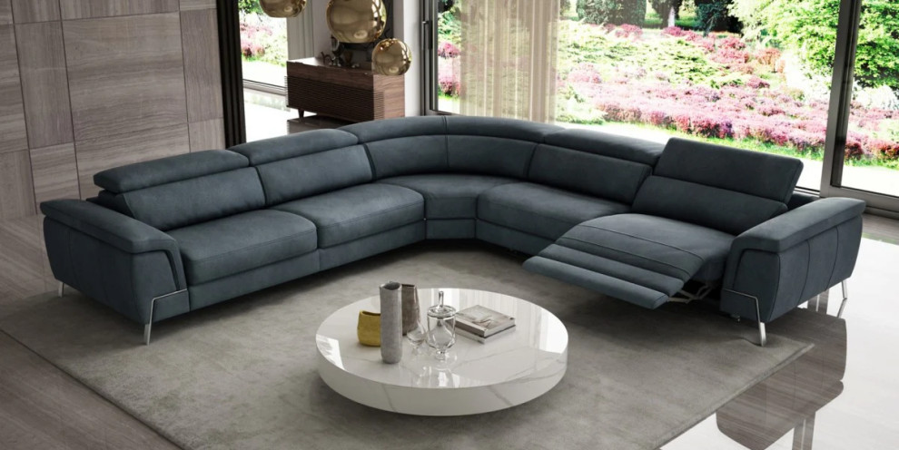 Donder Italian Modern Blue Leather Sectional Sofa With Recliners ...