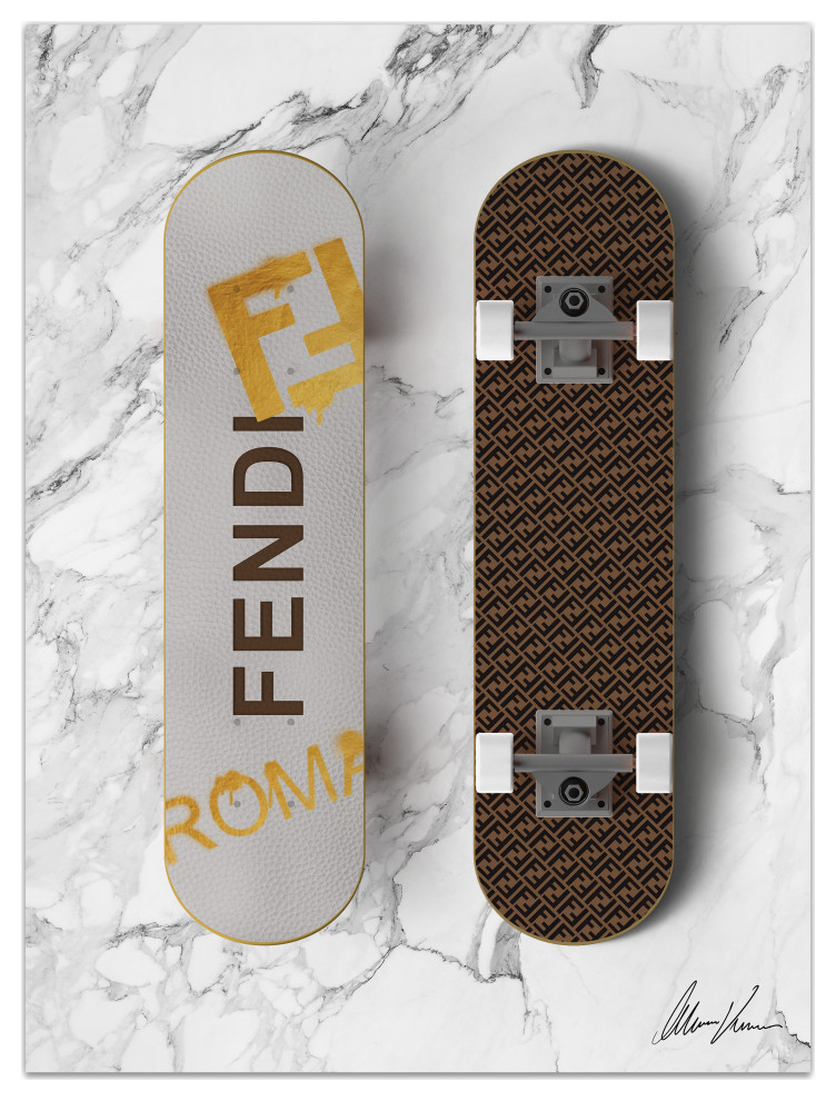 "Fendi Wheels" Frameless Free Floating Tempered Glass Panel Graphic ...