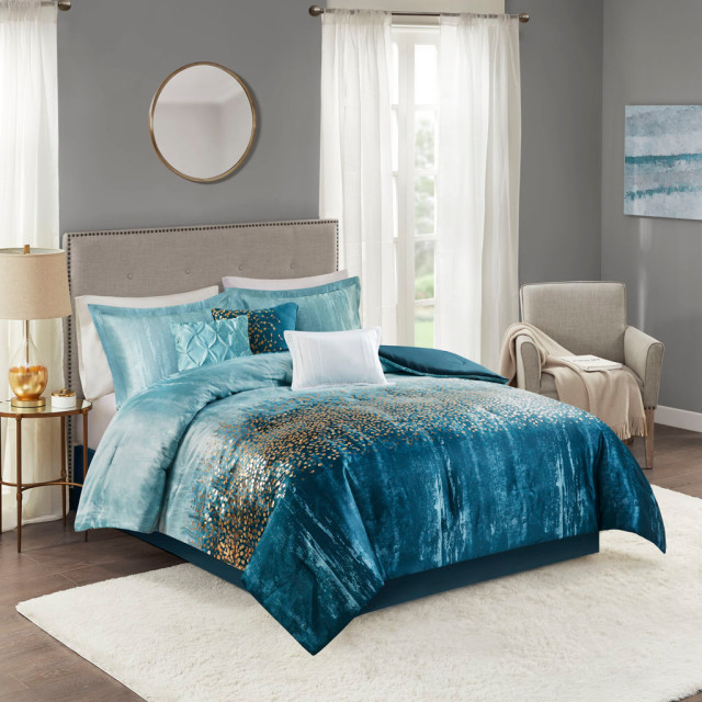 Madison Park Midnight Garden Luxurious Comforter/Duvet Cover Set, Blue ...