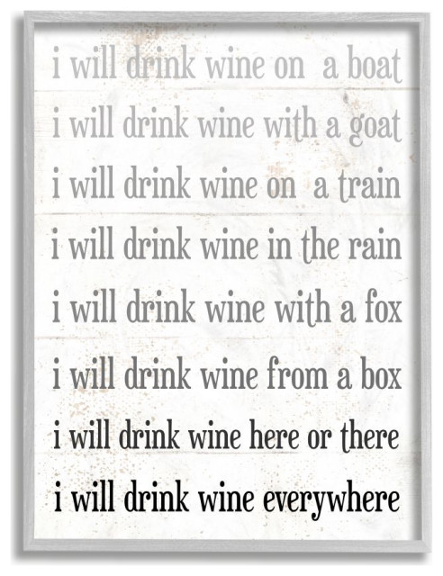 I Drink Wine Everywhere Phrase Funny Rhyme Word Design, 1-Piece, 16x20 ...