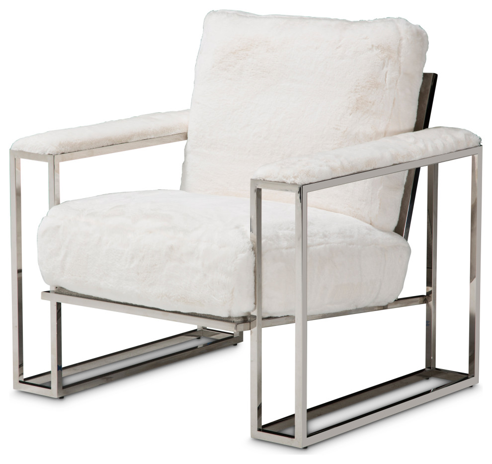 Astro Faux-Fur Accent Chair, Moonstone/Stainless Steel - Contemporary ...