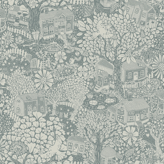 Bygga Bo Blue Woodland Village Wallpaper, Bolt - Contemporary ...