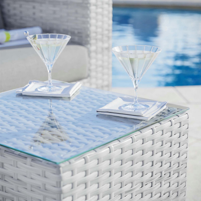 Lounge Side Table, Square, Rattan, Wicker, Gray, Modern, Outdoor Patio ...