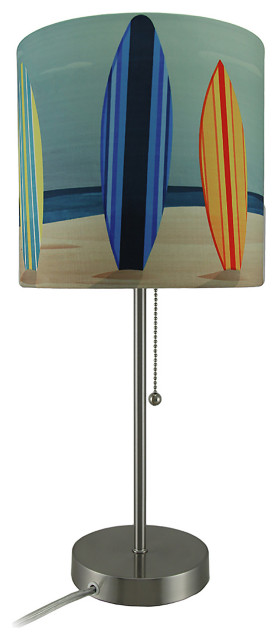 Brushed Nickel Lamp With Decorative Drum Shade, Medium - Tropical ...