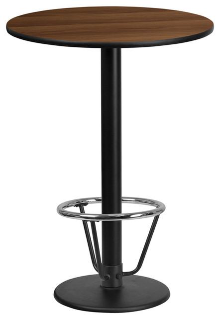 24'' Round Walnut Table Top With 18'' Round Bar Height Table Base And ...