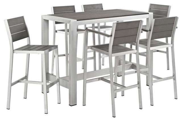 Hawthorne Collections 7-Piece Aluminum/Wood Patio Dining Set in Silver ...