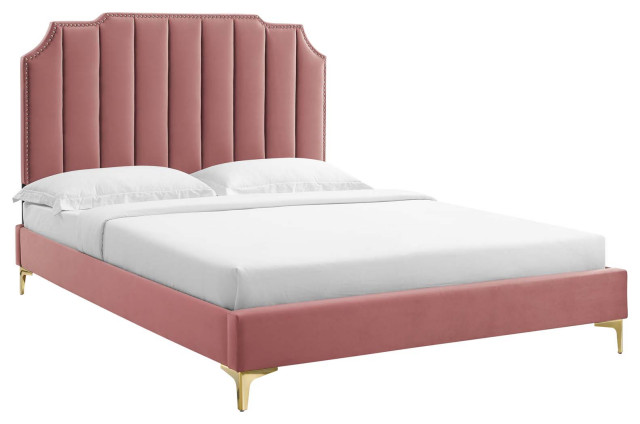 Colette King Performance Velvet Platform Bed - Midcentury - Platform Beds - by GwG Outlet | Houzz