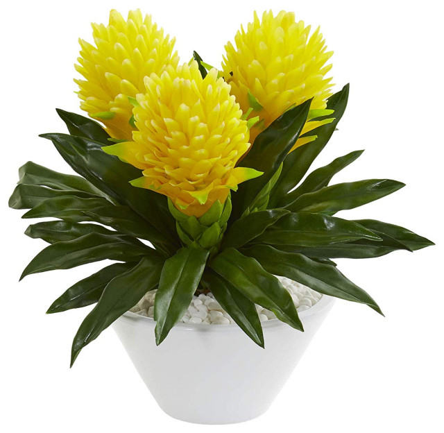 17" Ginger Artificial Plant in White Vase - Modern - Artificial Flower ...