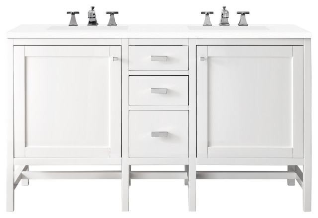 Addison 60" Double Vanity, Glossy White, Classic White Quartz Top ...