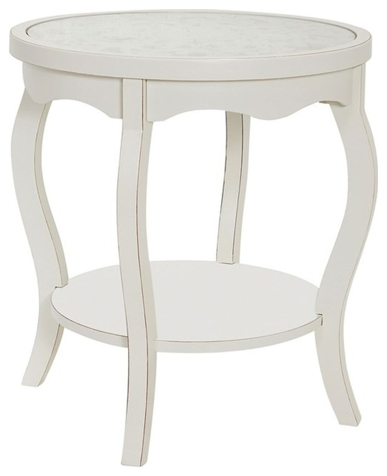 Gallerie Decor Antiqued Carved Transitional Wood/Glass Side Table in ...